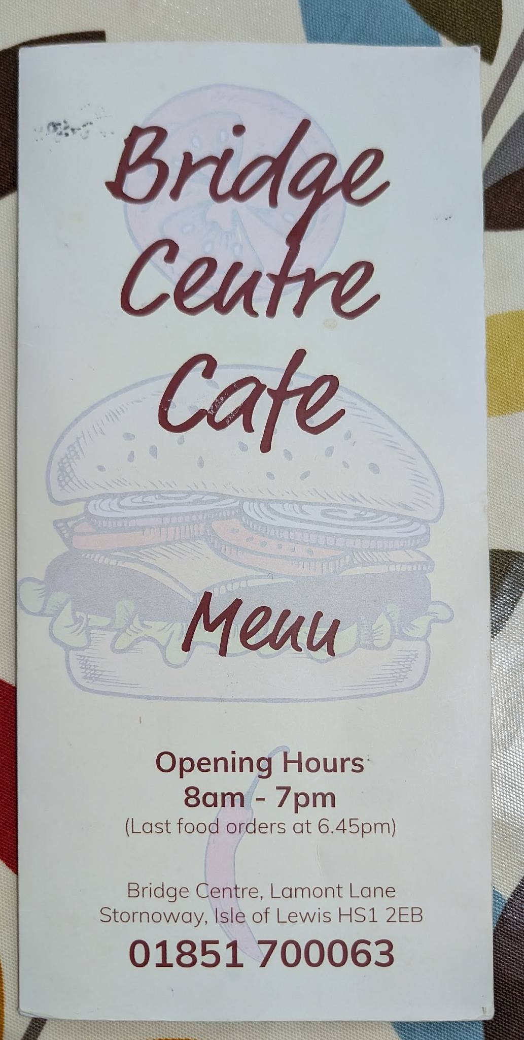 Menu at Bridge Centre Café cafe, Stornoway
