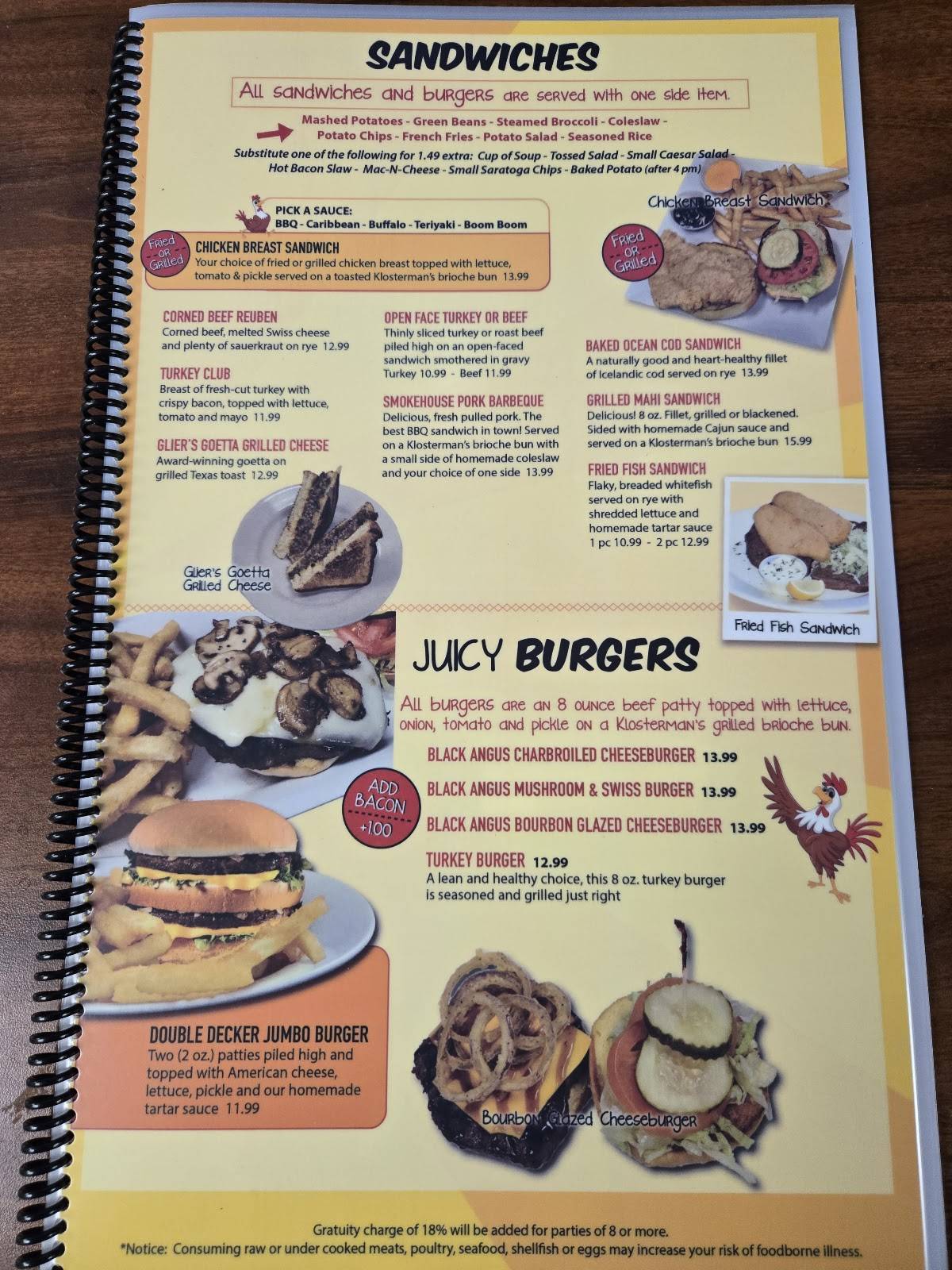 Menu at Ron's Roost restaurant, Cincinnati