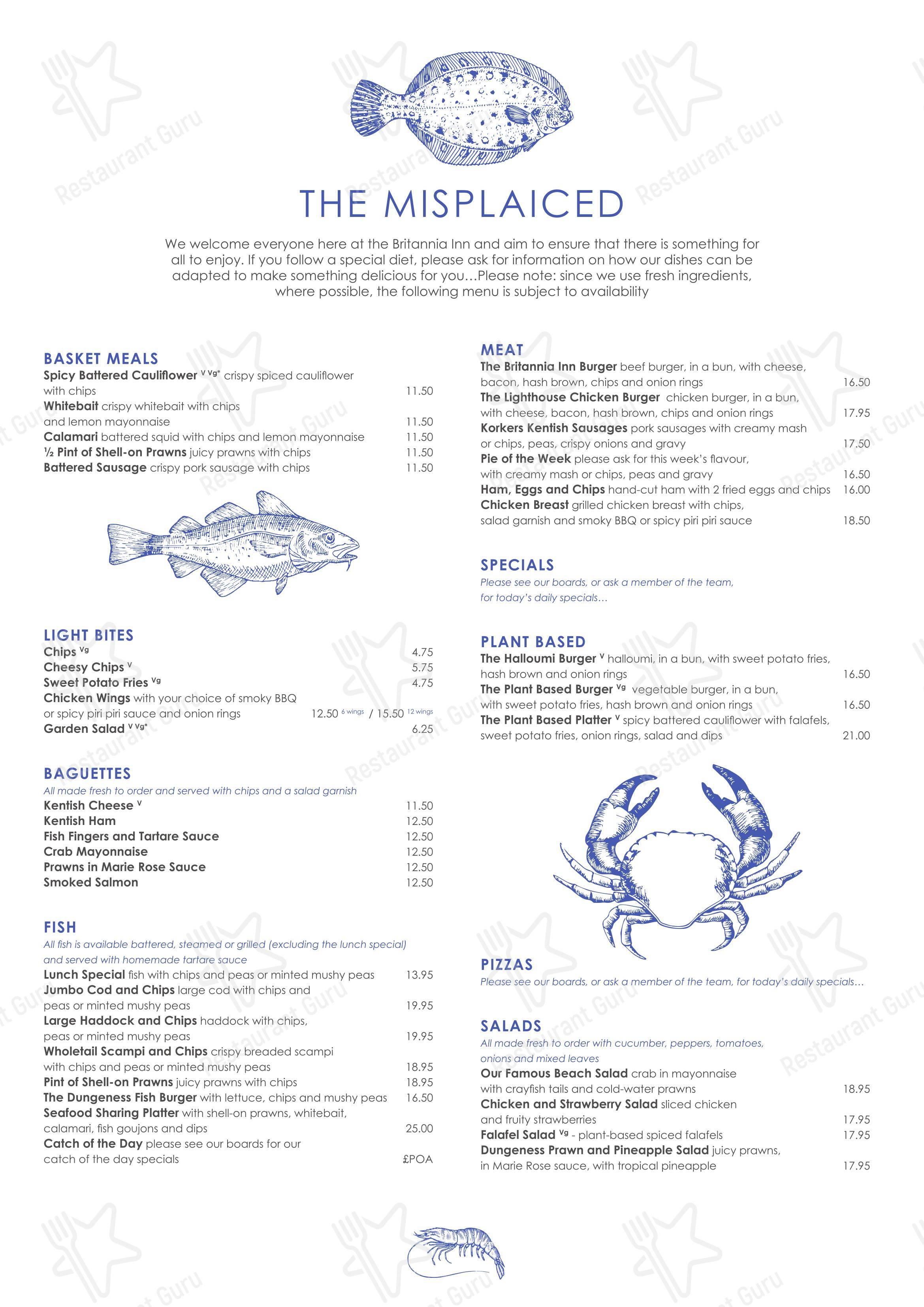 Menu at Britannia Inn pub & bar, Dungeness