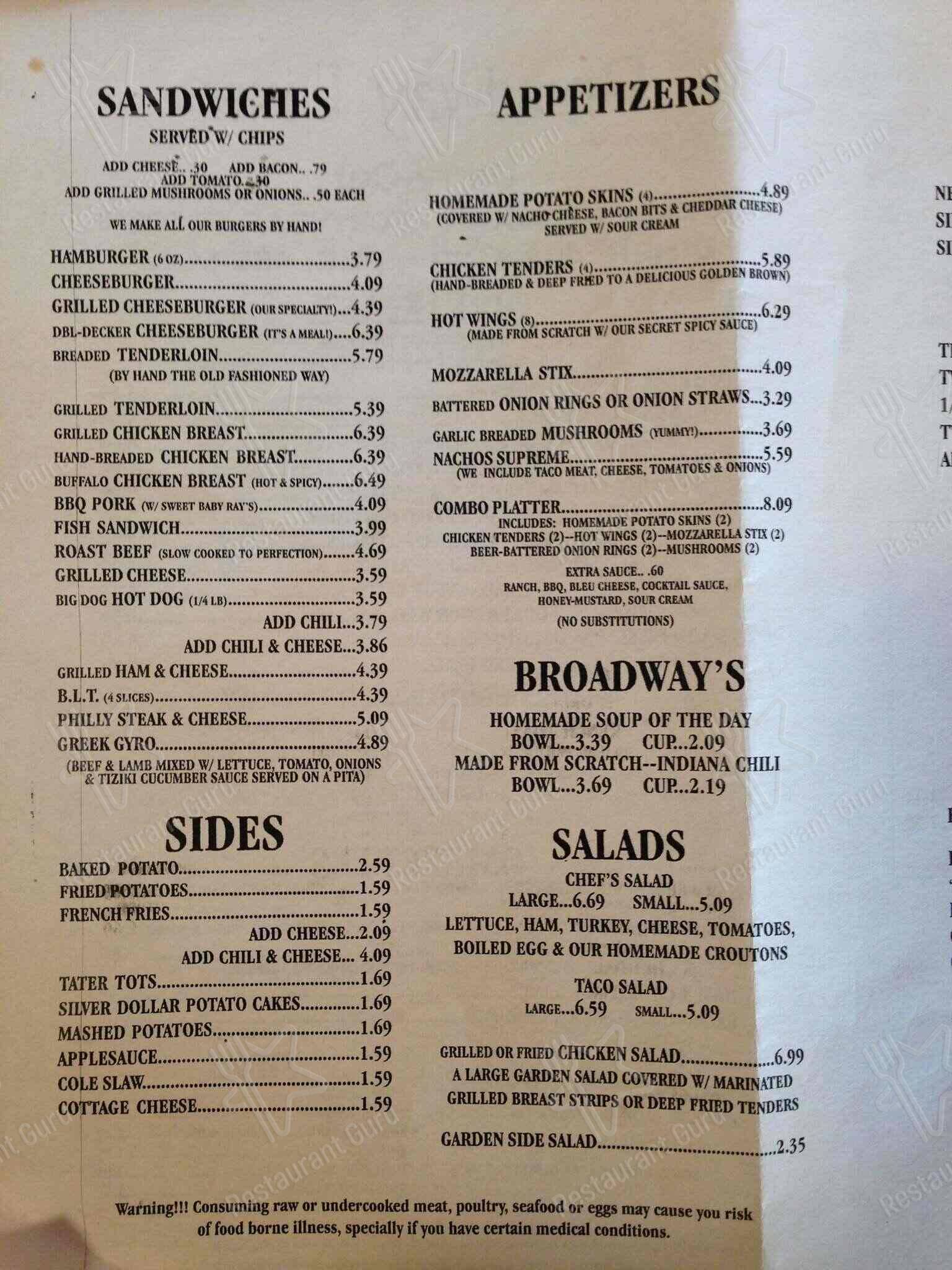Menu at Broadway Diner restaurant, Fortville, 426 E Broadway St