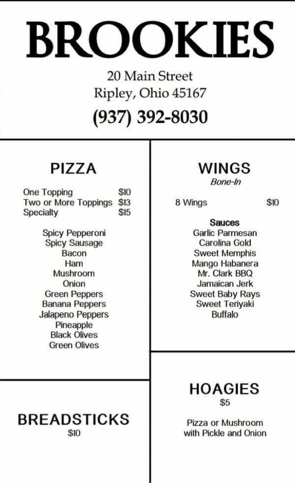 Menu at Brookies pub & bar, Ripley