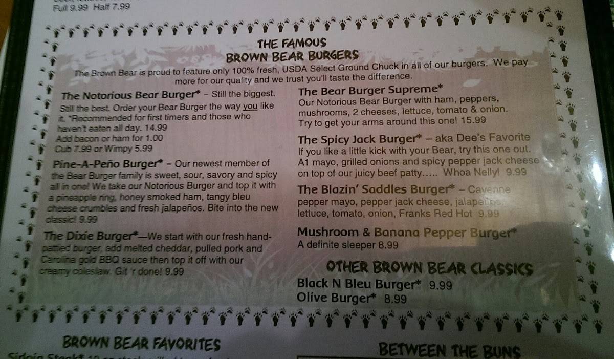 Menu at Brown Bear pub & bar, Shelby