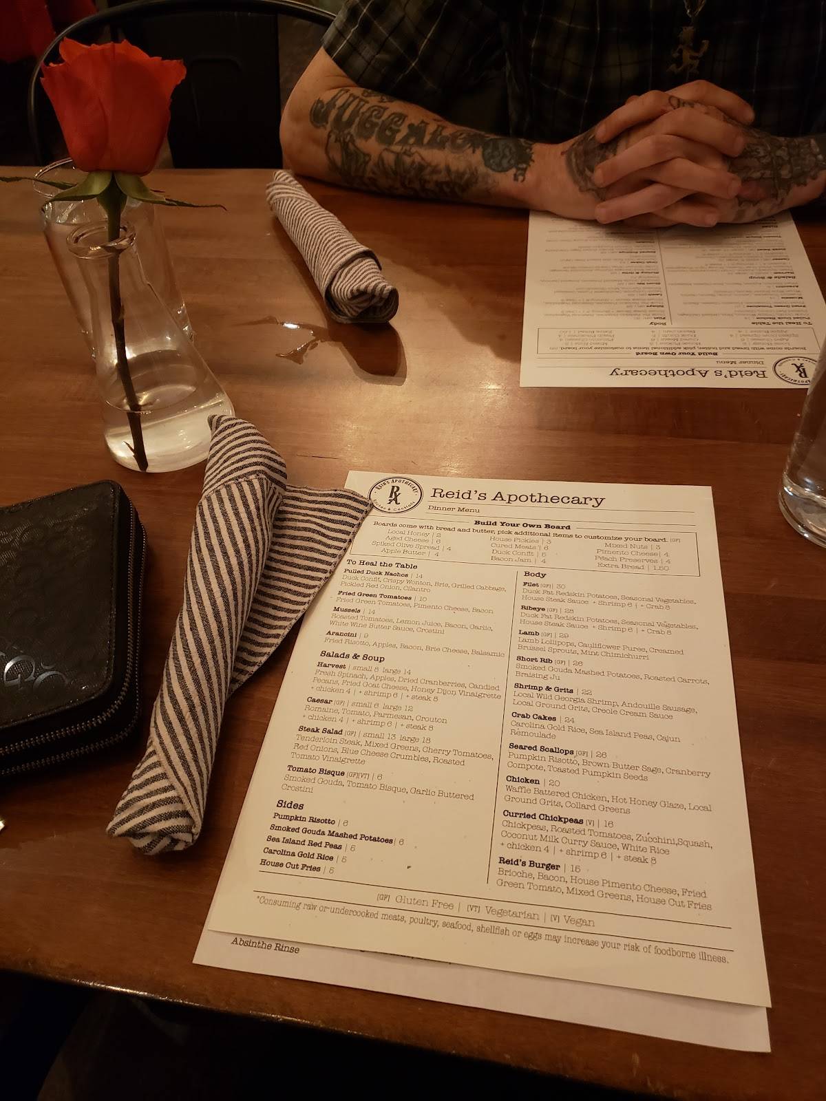 Menu at Reid's Apothecary pub & bar, Brunswick