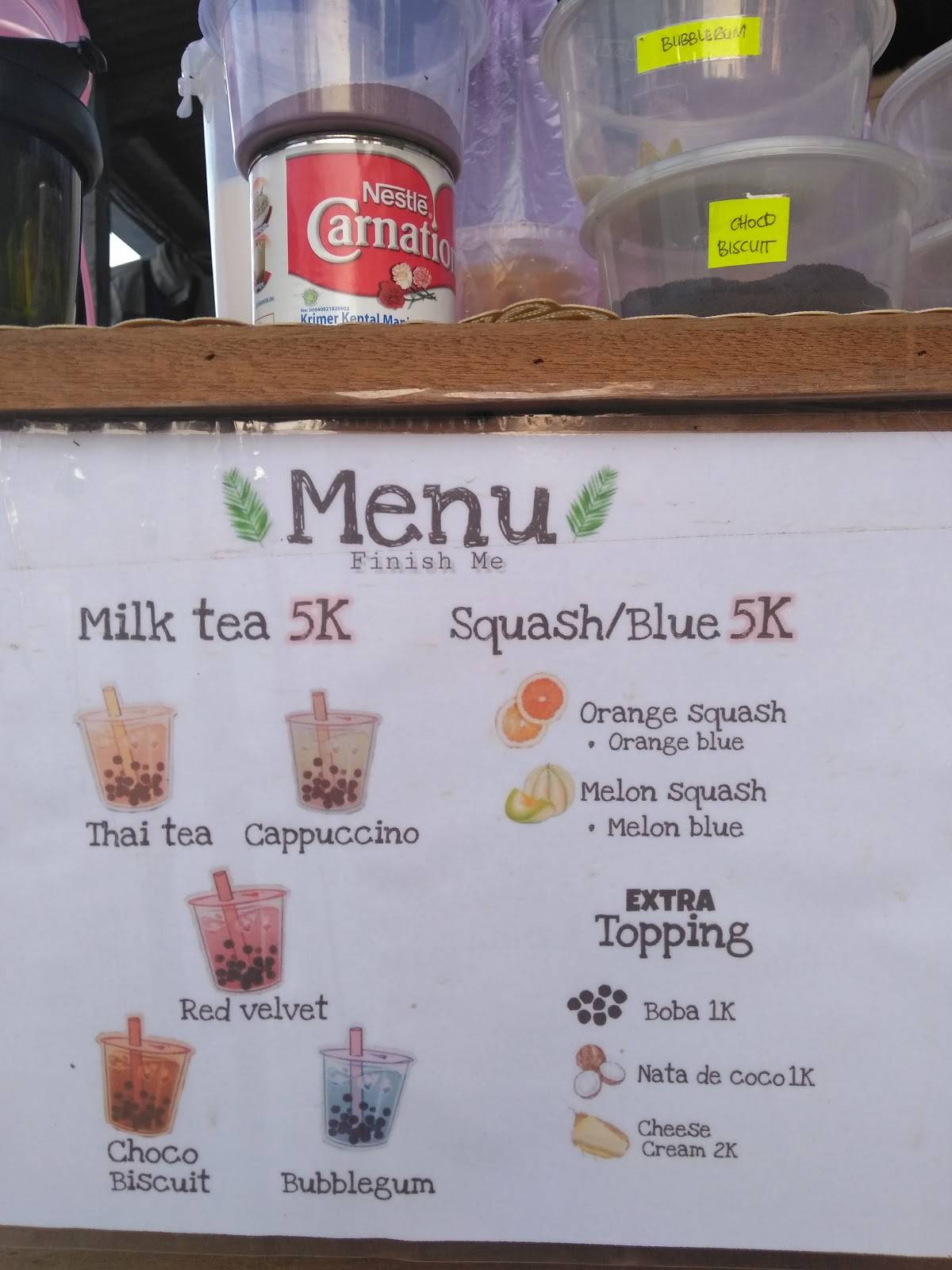 Menu at Bubble Tea cafe, Getasan