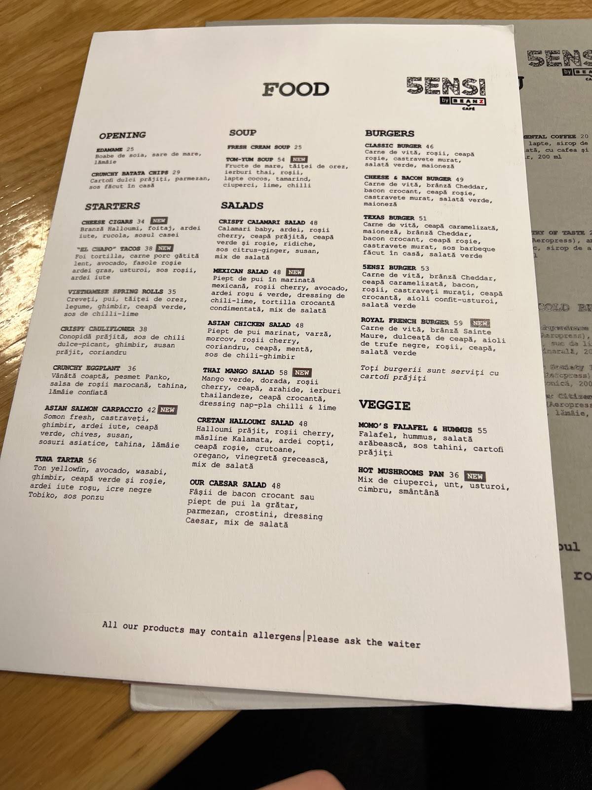 Menu at 5ENSI by BeanZ Cafe, Bucharest