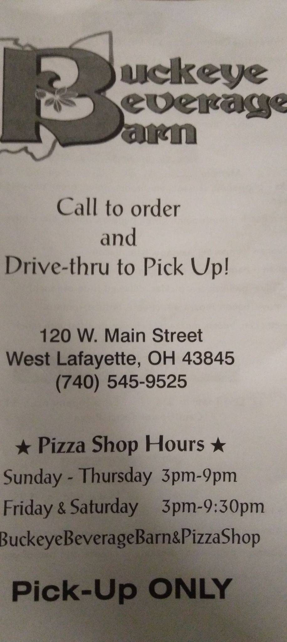 Menu at buckeye beverage barn, West Lafayette