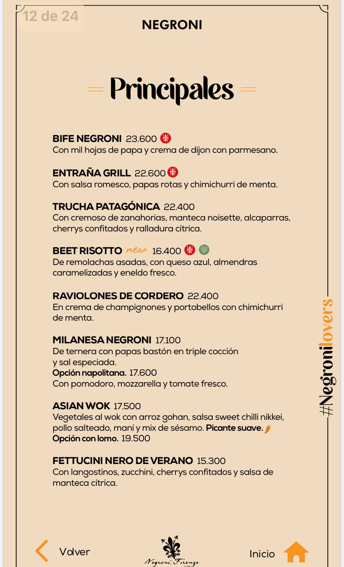 Carta de Negroni Bistro & Sushi Bar, Buenos Aires, José A. Terry 306