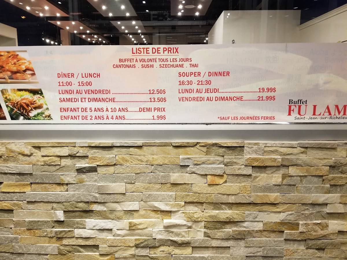 Menu at Buffet Fu Lam St Jean sur Richelieu restaurant, Saint-Jean-sur ...