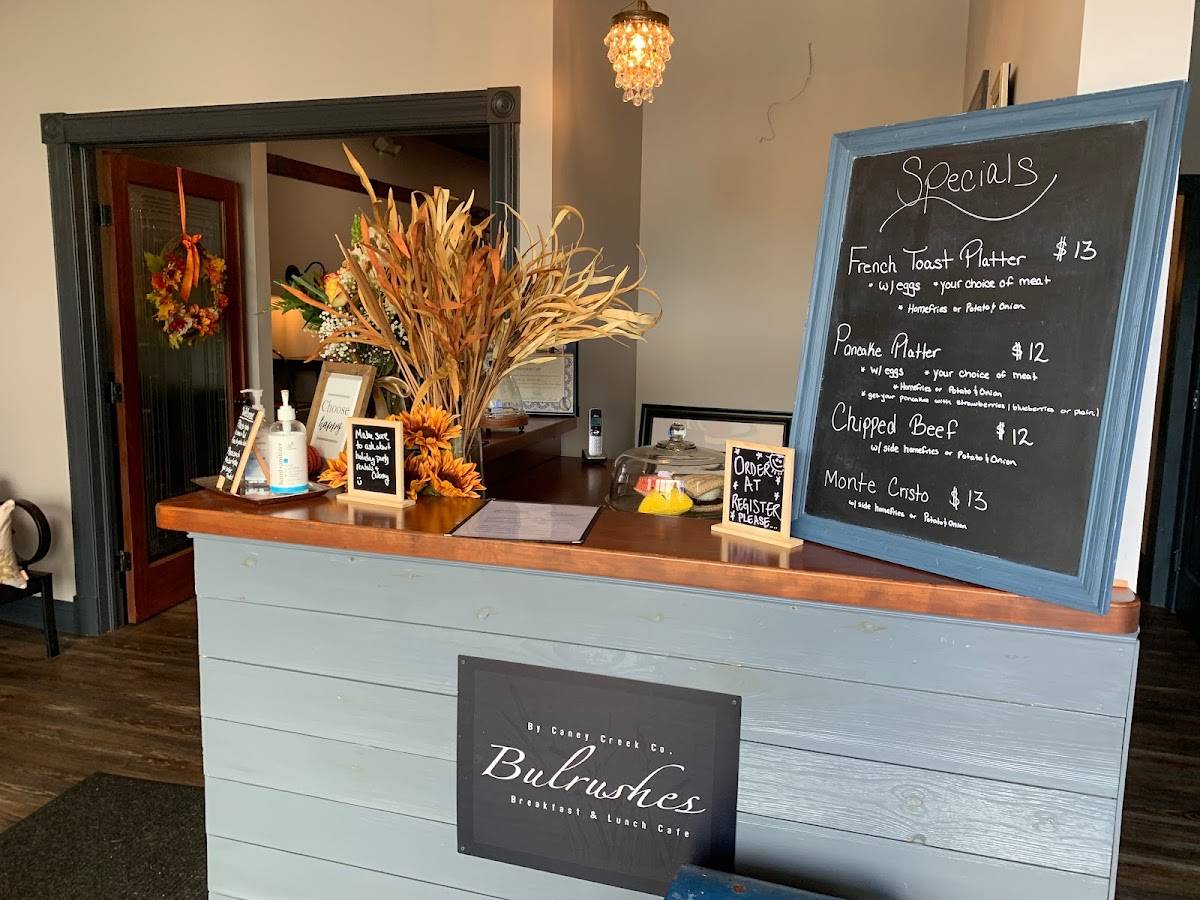 Menu at Bulrushes Cafe, Prince Frederick