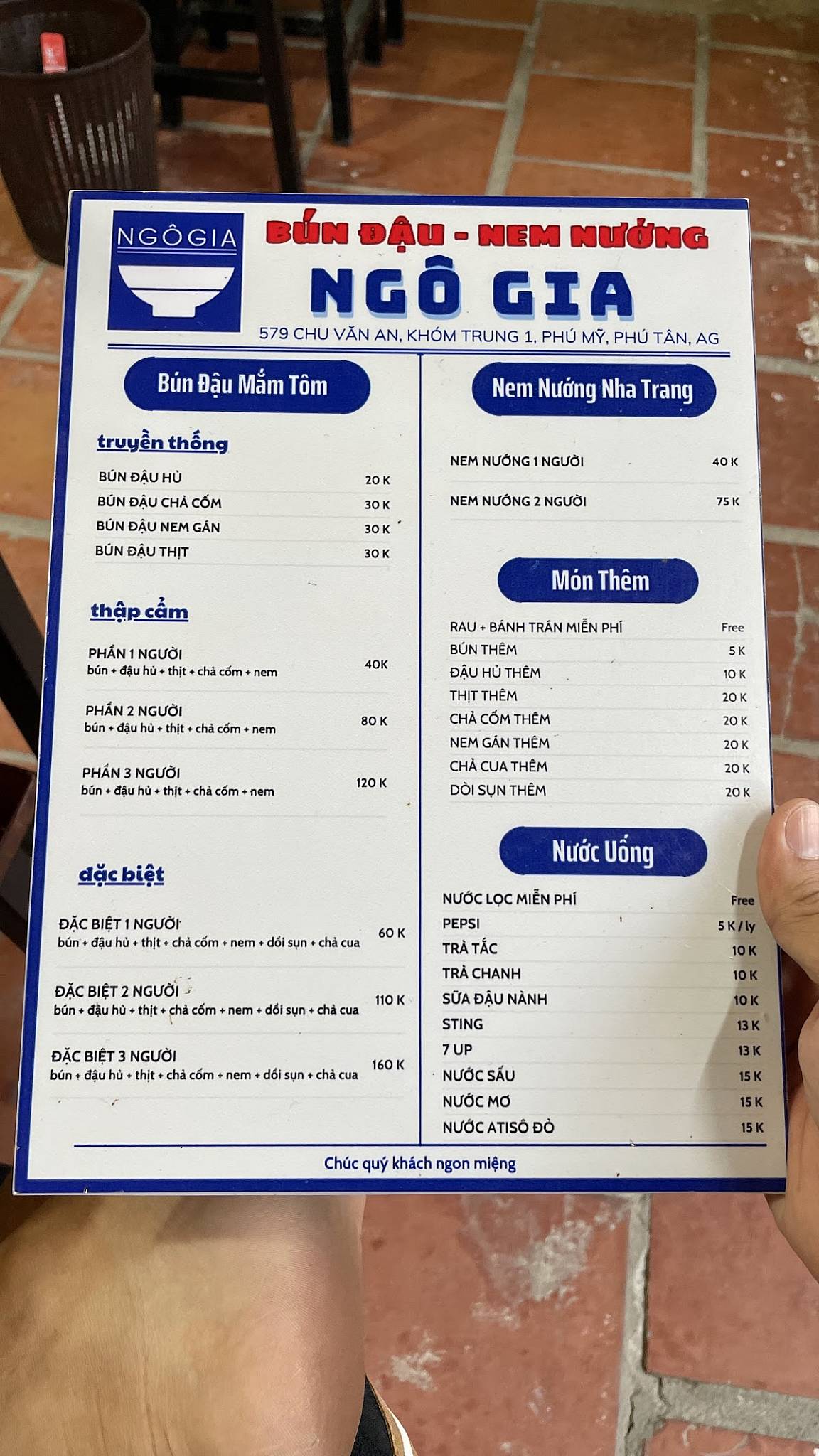 Menu at Bún Đậu & Nem Nướng NGÔ GIA, Vietnam