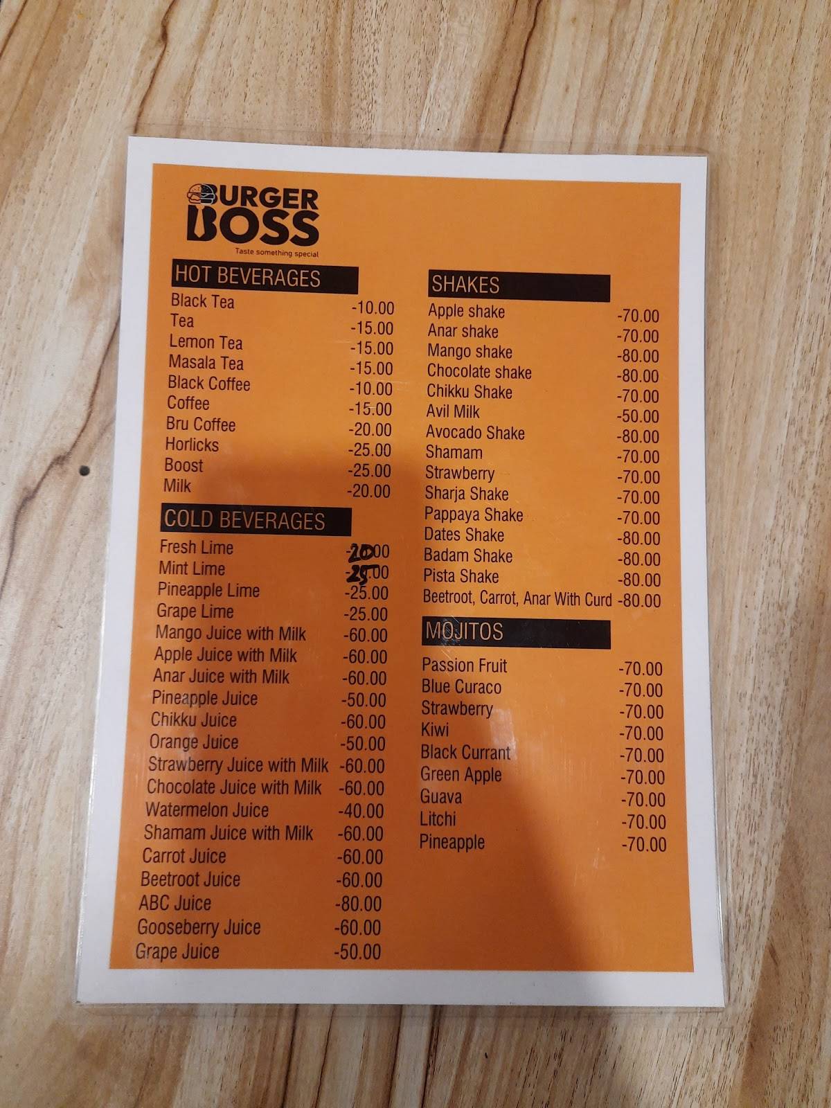 Menu at Burger Boss, Sultan Bathery