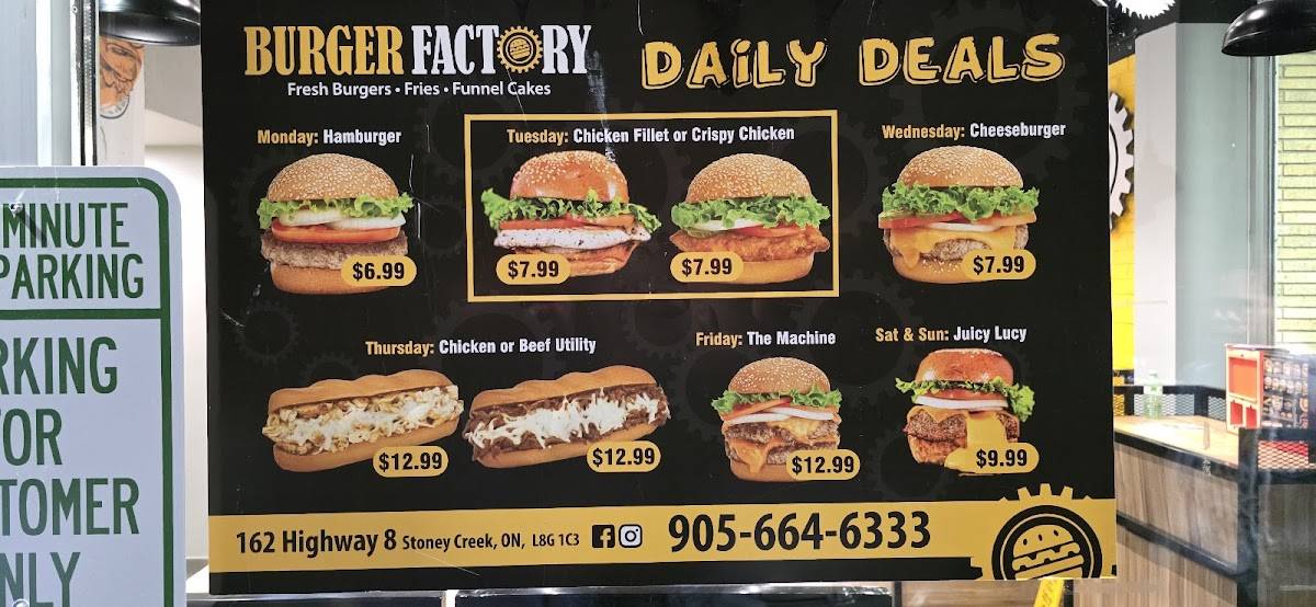 Menu at Burger Factory restaurant, Hamilton, 162 Hwy 8