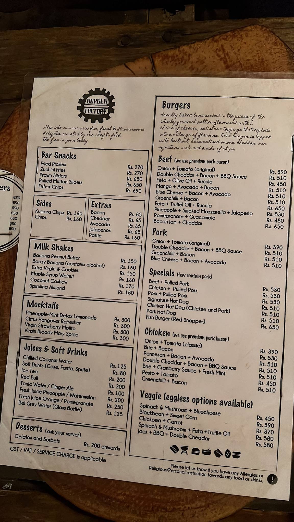 Menu at Burger Factory Morjim, Morjim, vaddo la marine resort