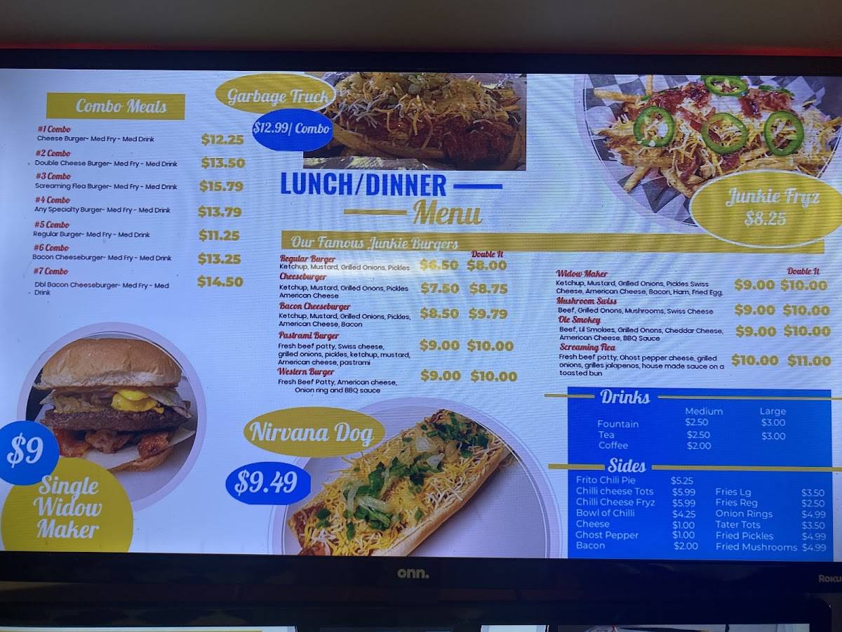 Menu at Burger Junkie restaurant, Arkansas City