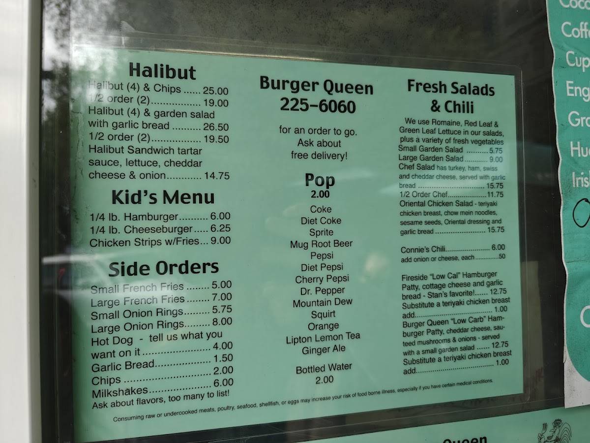Menu at Burger Queen restaurant, Ketchikan