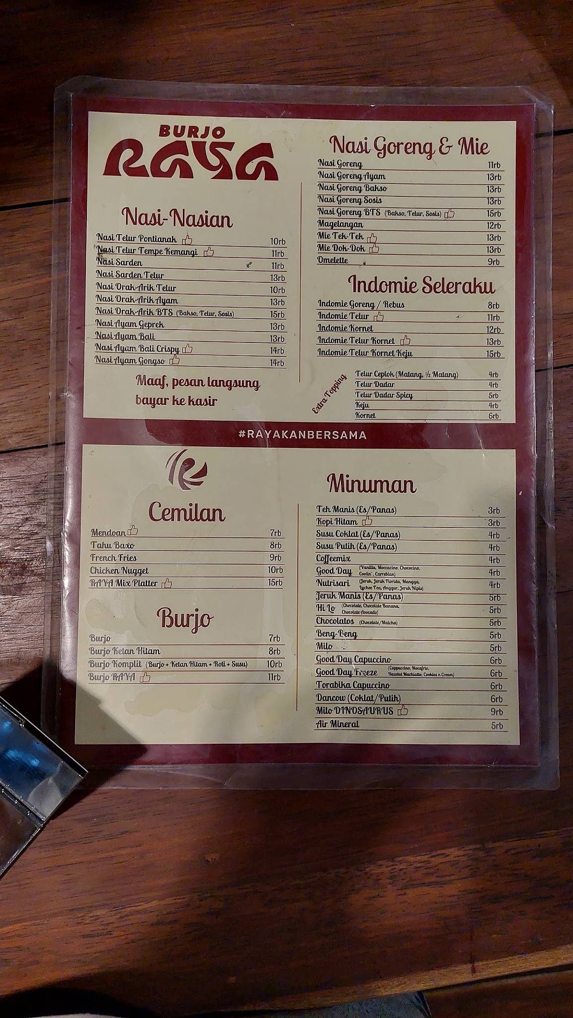 Carta del café Burjo Raya Kedungmundu, Semarang, Jl. Kedungmundu