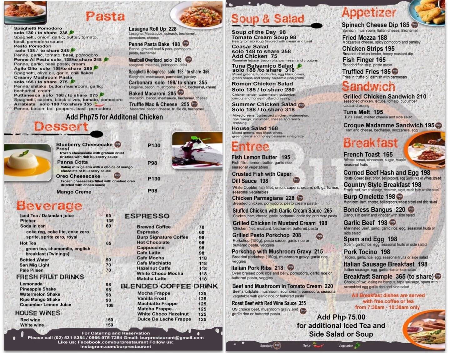 Menu at Burp Restaurant, Mandaluyong