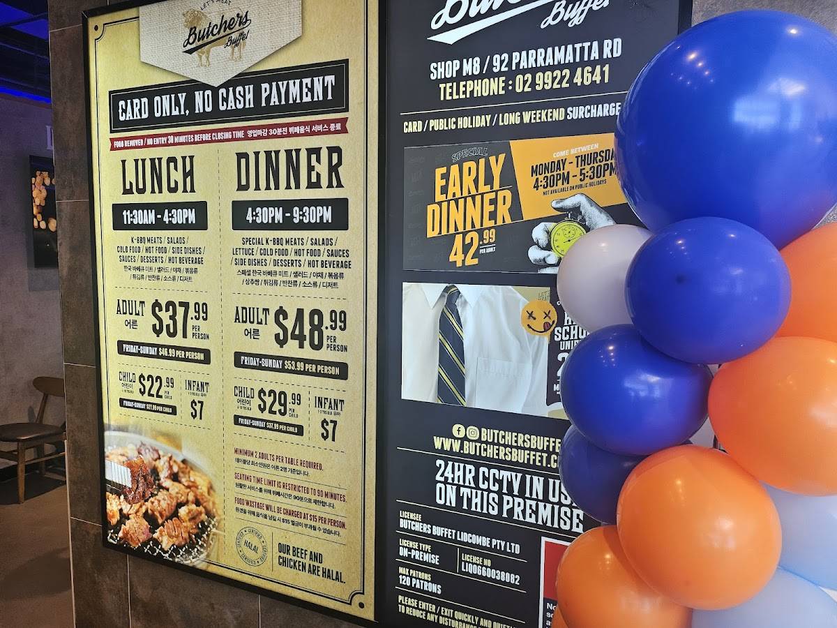 Menu at Butchers Buffet restaurant, Lidcombe