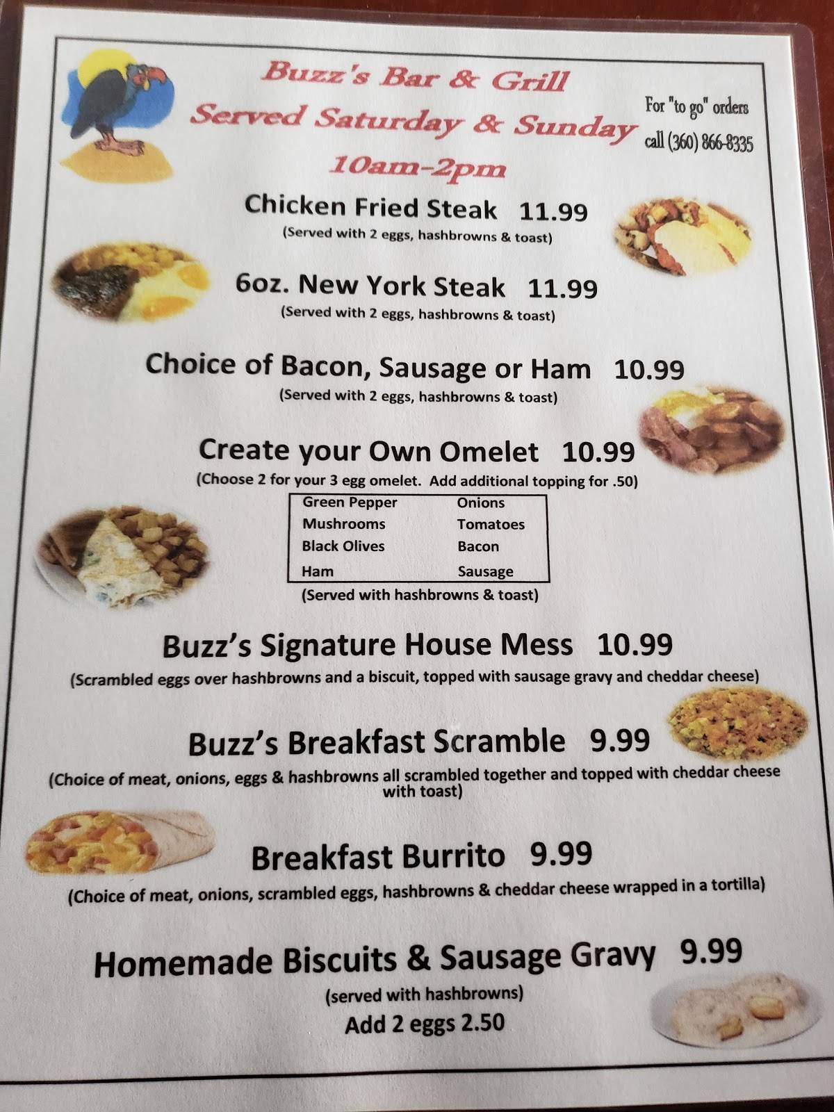 Menu at Buzz's Bar & Grill, Olympia