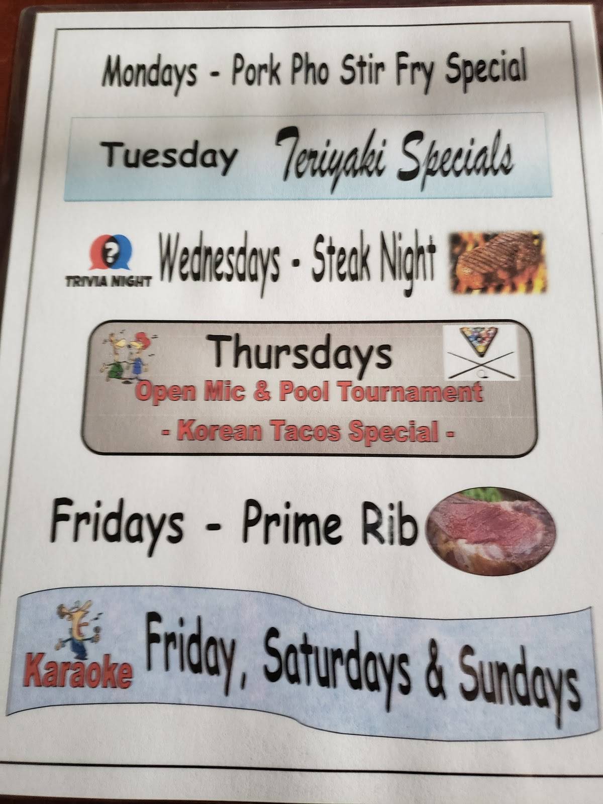 Menu at Buzz's Bar & Grill, Olympia