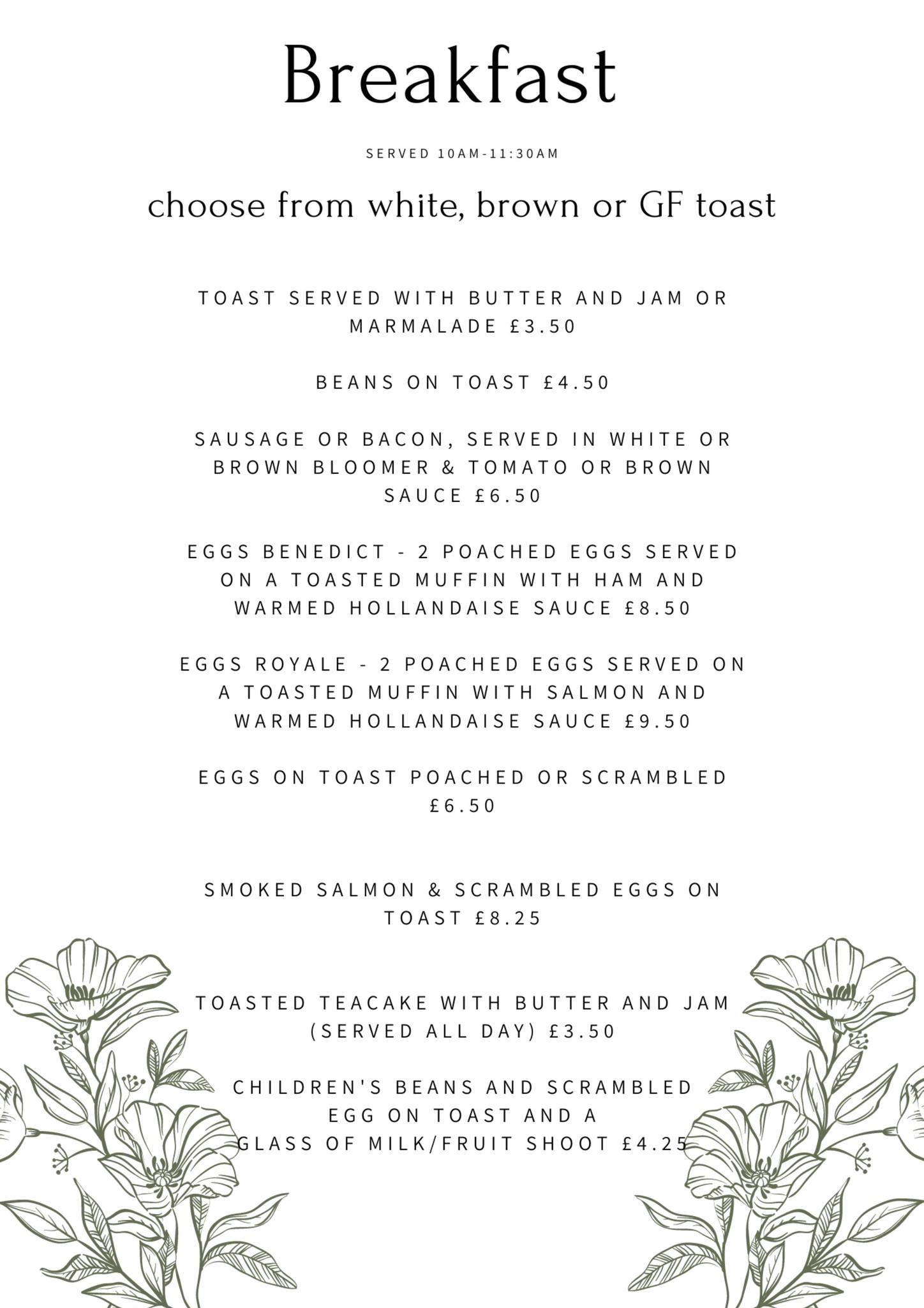 Menu at Bywell Coffee Barn, Stocksfield