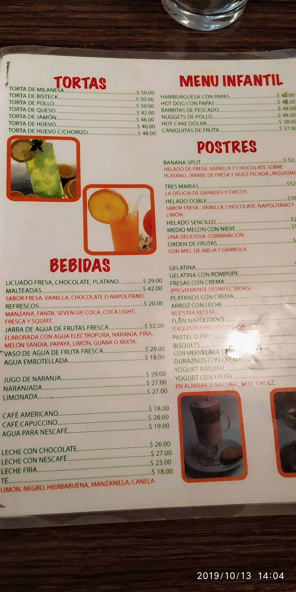 Carta de CAFETERIA Paradise, Ciudad López Mateos, Av Chapultepec 562