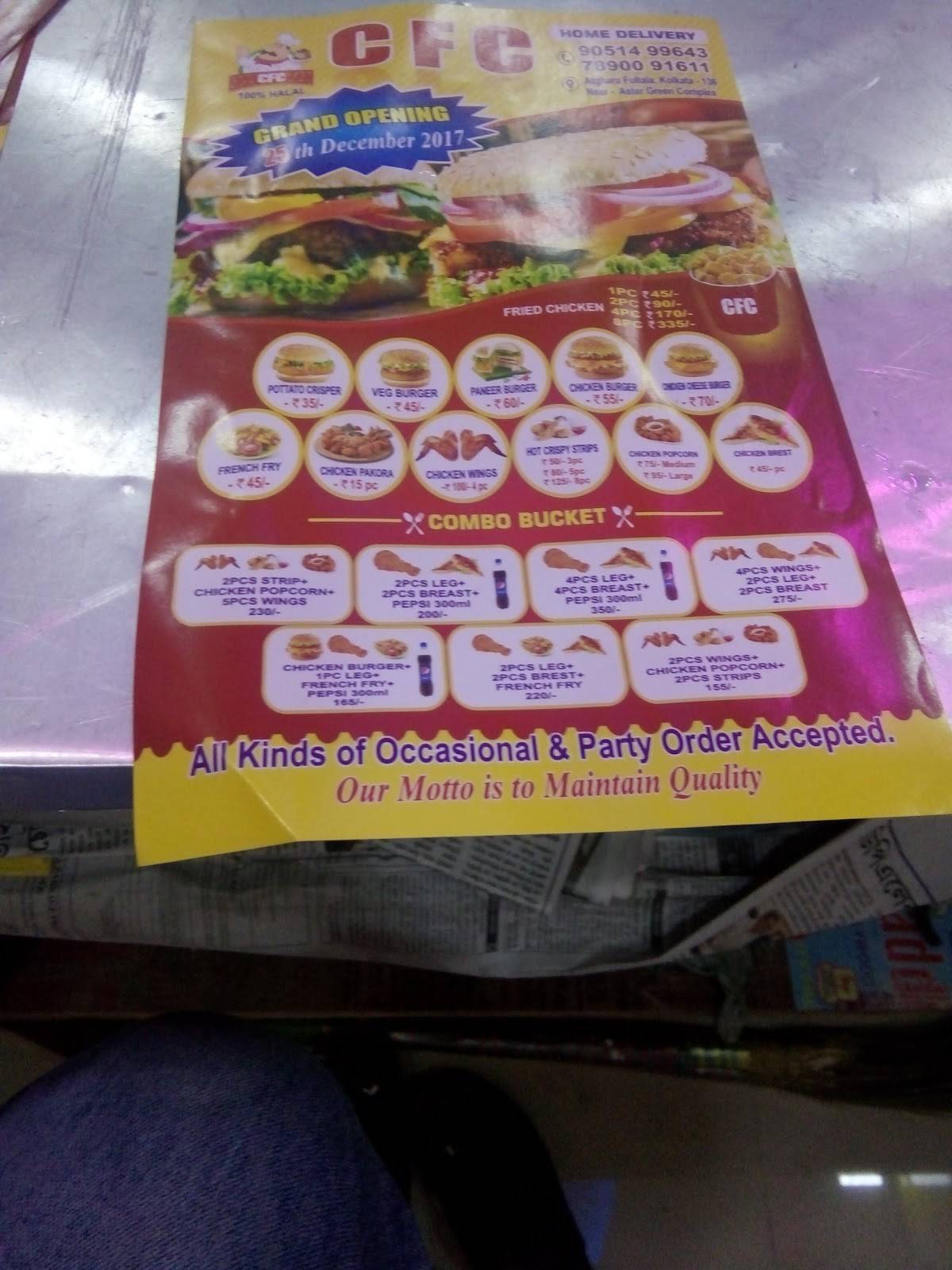 Menu at CFC, Kolkata, JCGV+JJM