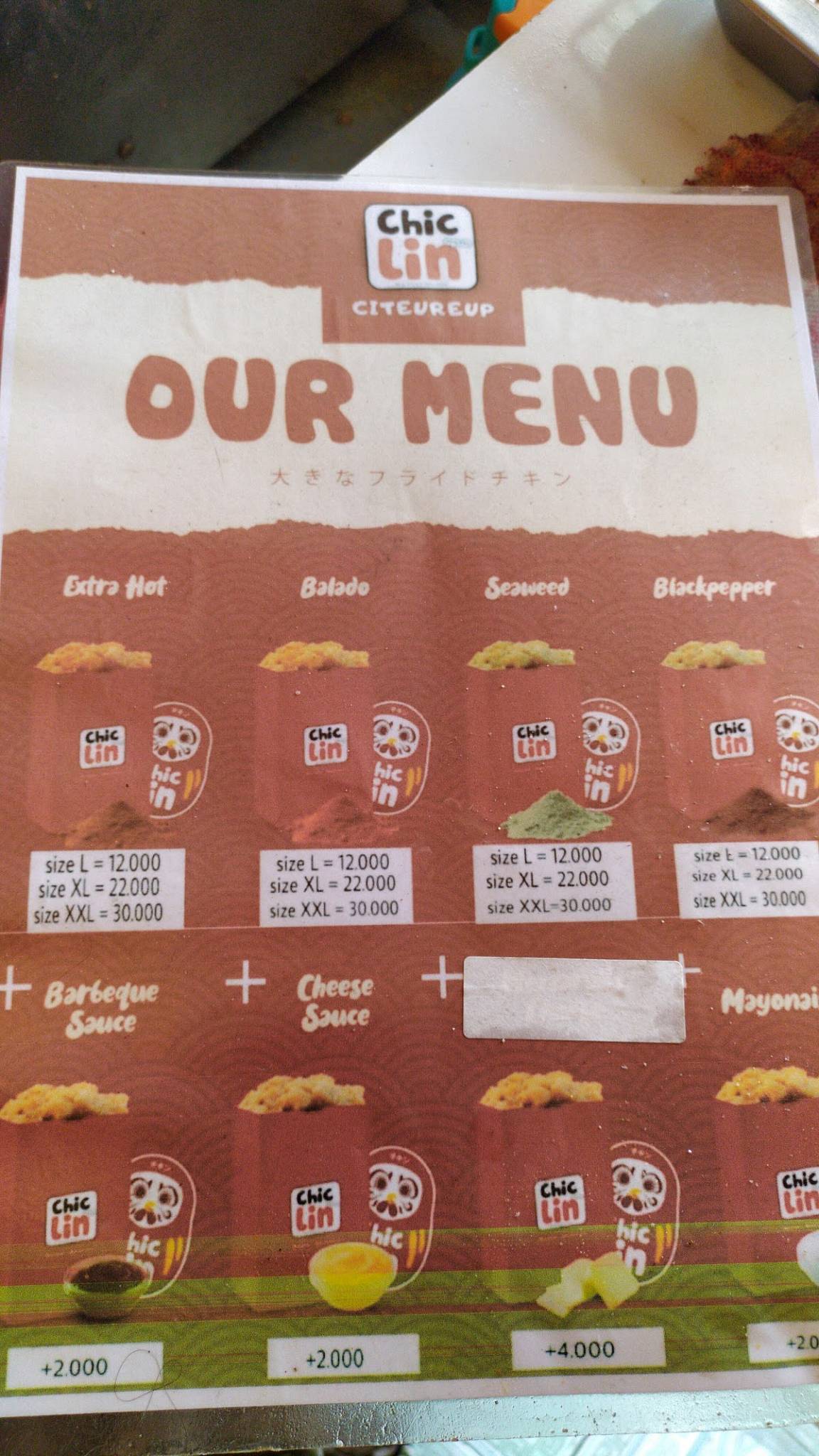 Menu at CHICLIN & DUMTHAITEA Citeureup restaurant, Indonesia