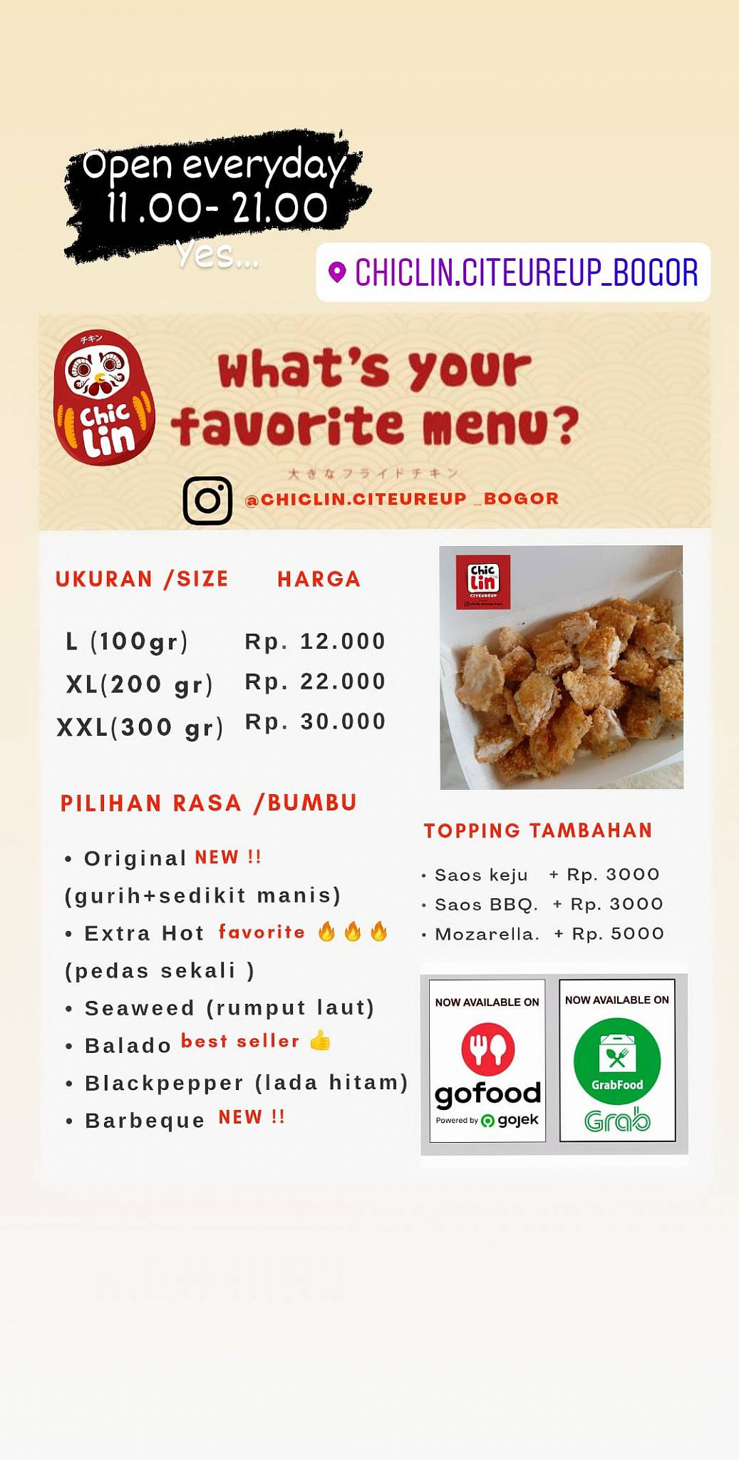 Menu at CHICLIN & DUMTHAITEA Citeureup restaurant, Indonesia