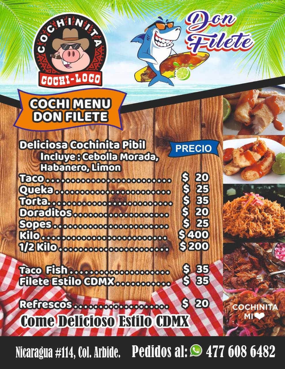 Menu at COCHI-LOCO & DON FILETE (TACO FISH) restaurant, Leon