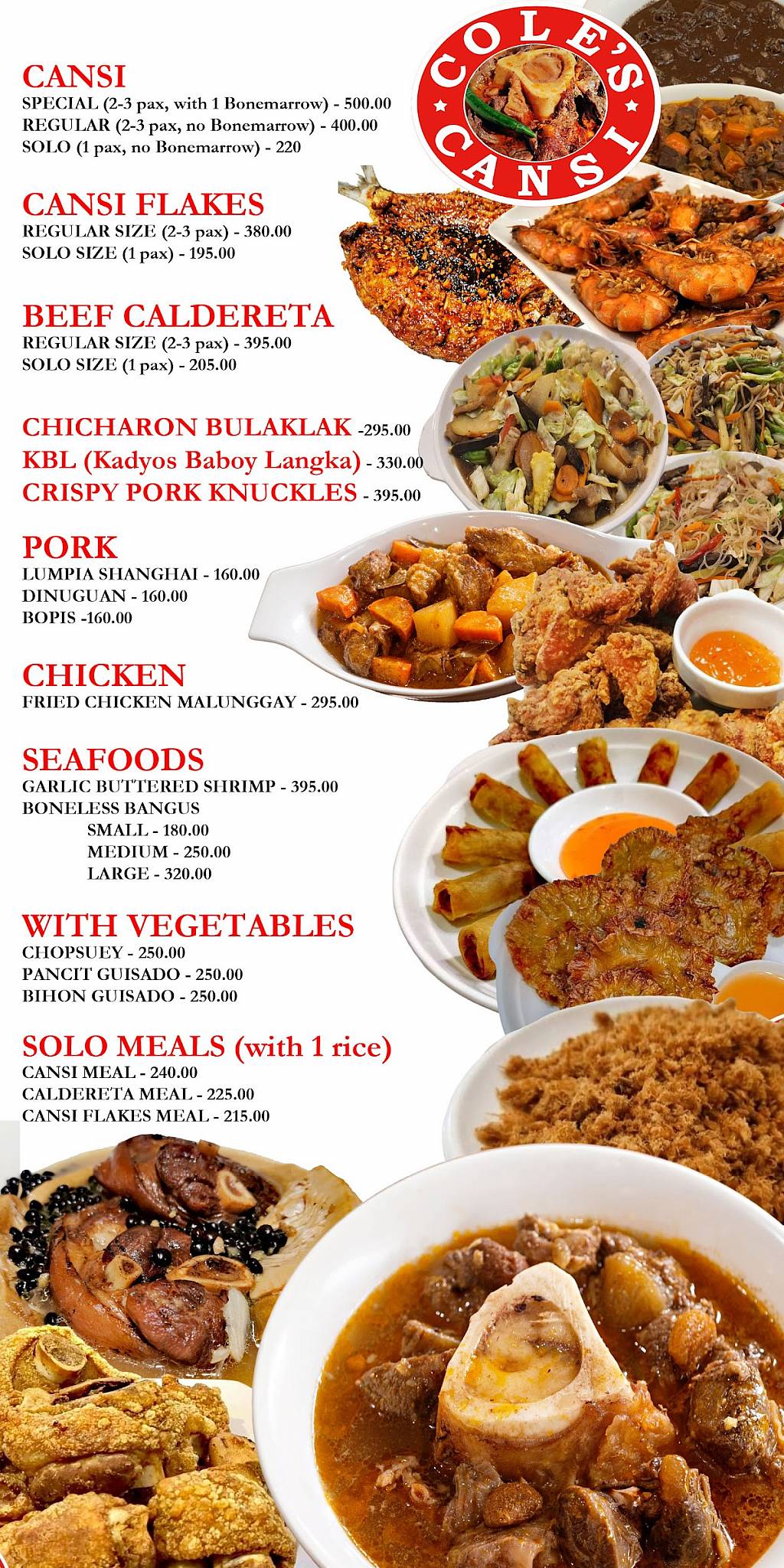 Menu at COLE'S CANSI MACTAN restaurant, Lapu-Lapu City