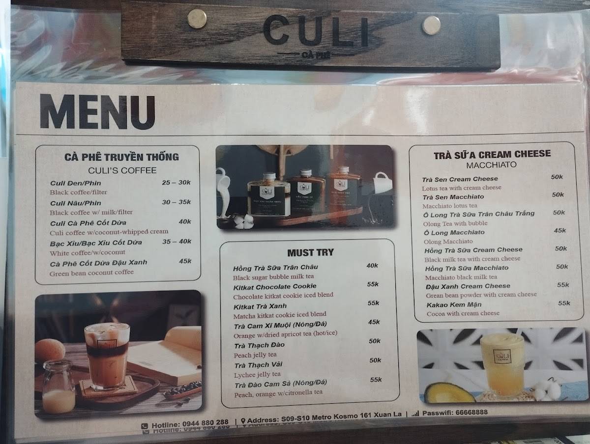 Menu at Cà phê CuIi 4 Kosmo, Hanoi