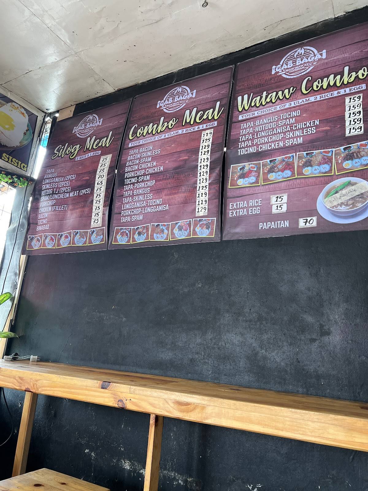Carta del restaurante Cab-Baga, Cabanatuan