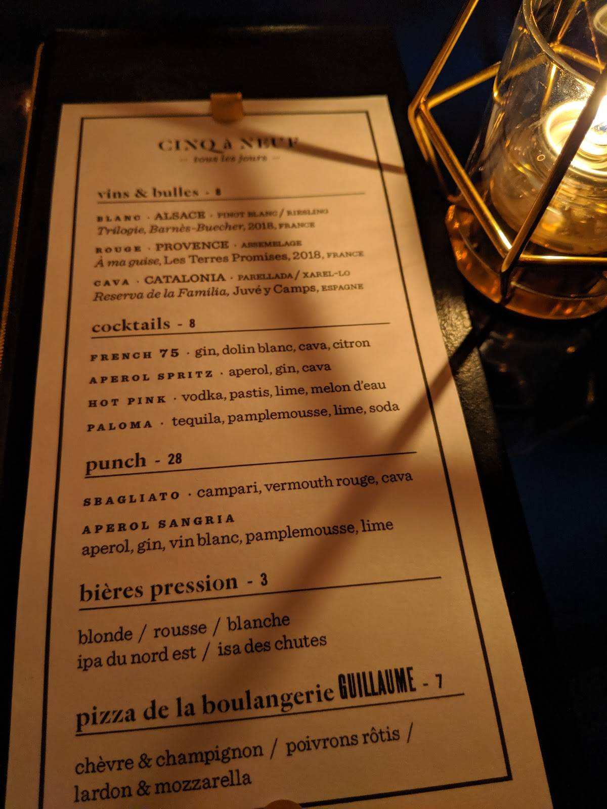 Menu at Cabaret Vol de Nuit, Montréal