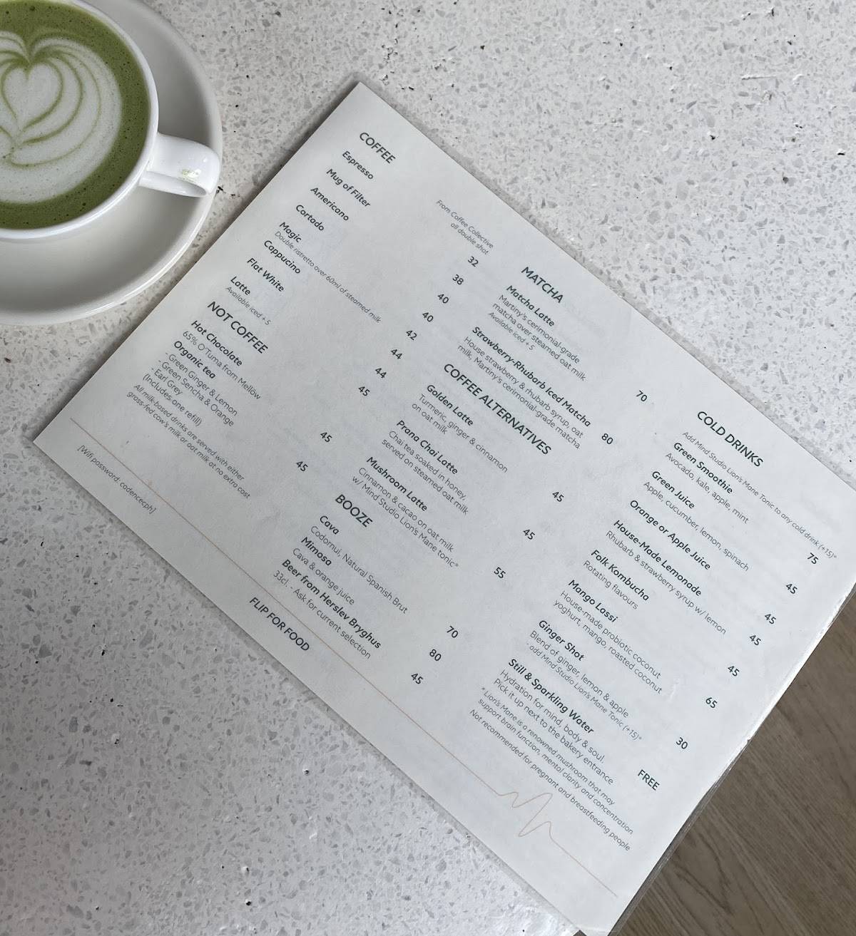 Menu at Cadence restaurant, Copenhagen