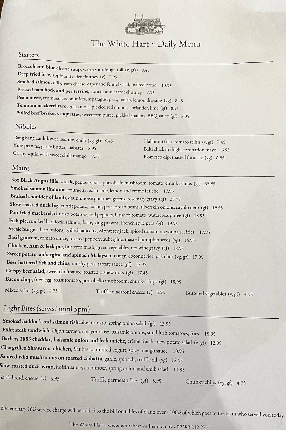 Menu at The White Hart pub & bar, Copythorne