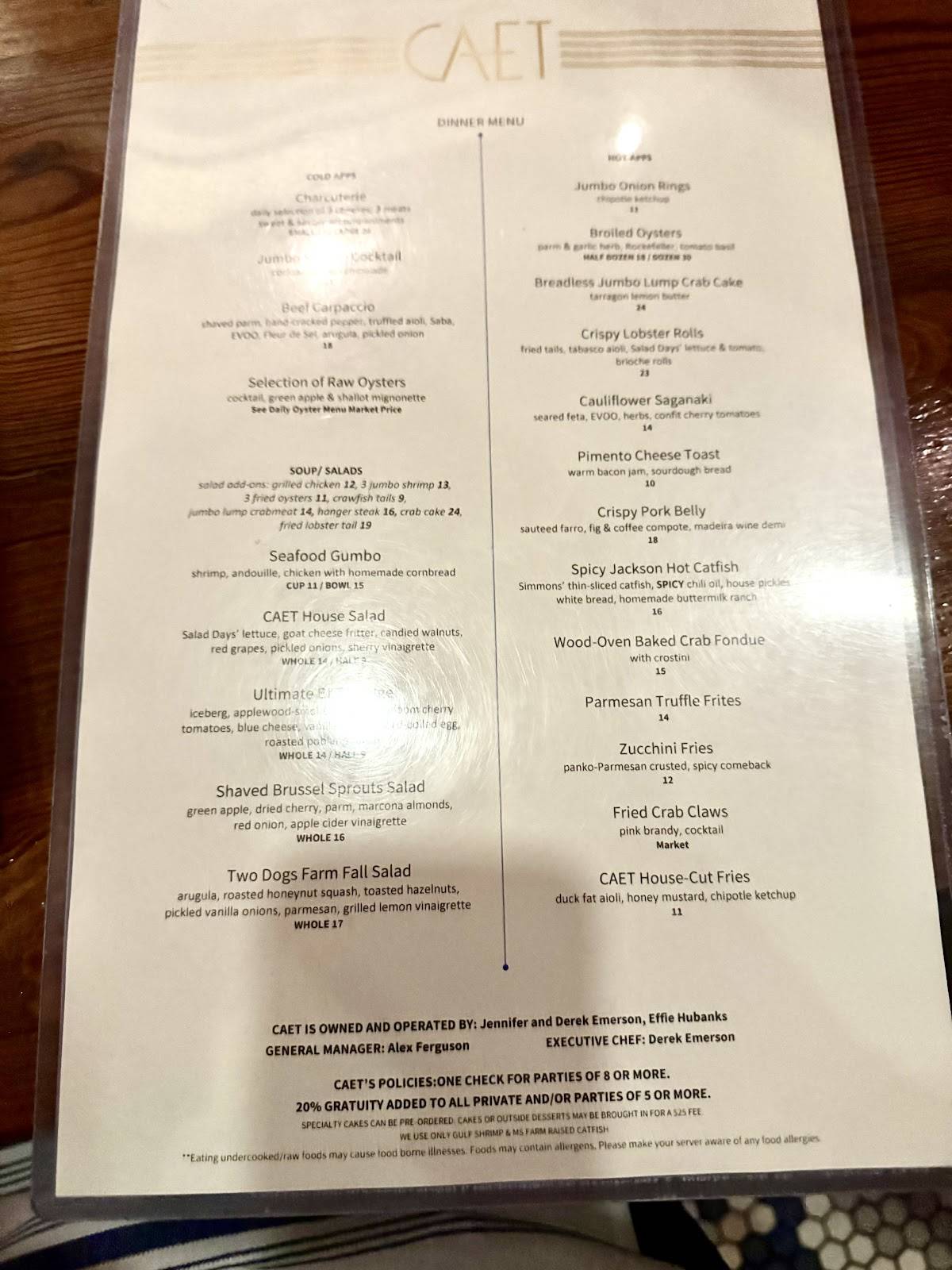 Menu at Caet [seafood I oysterette] pub & bar, Ridgeland, Highland ...