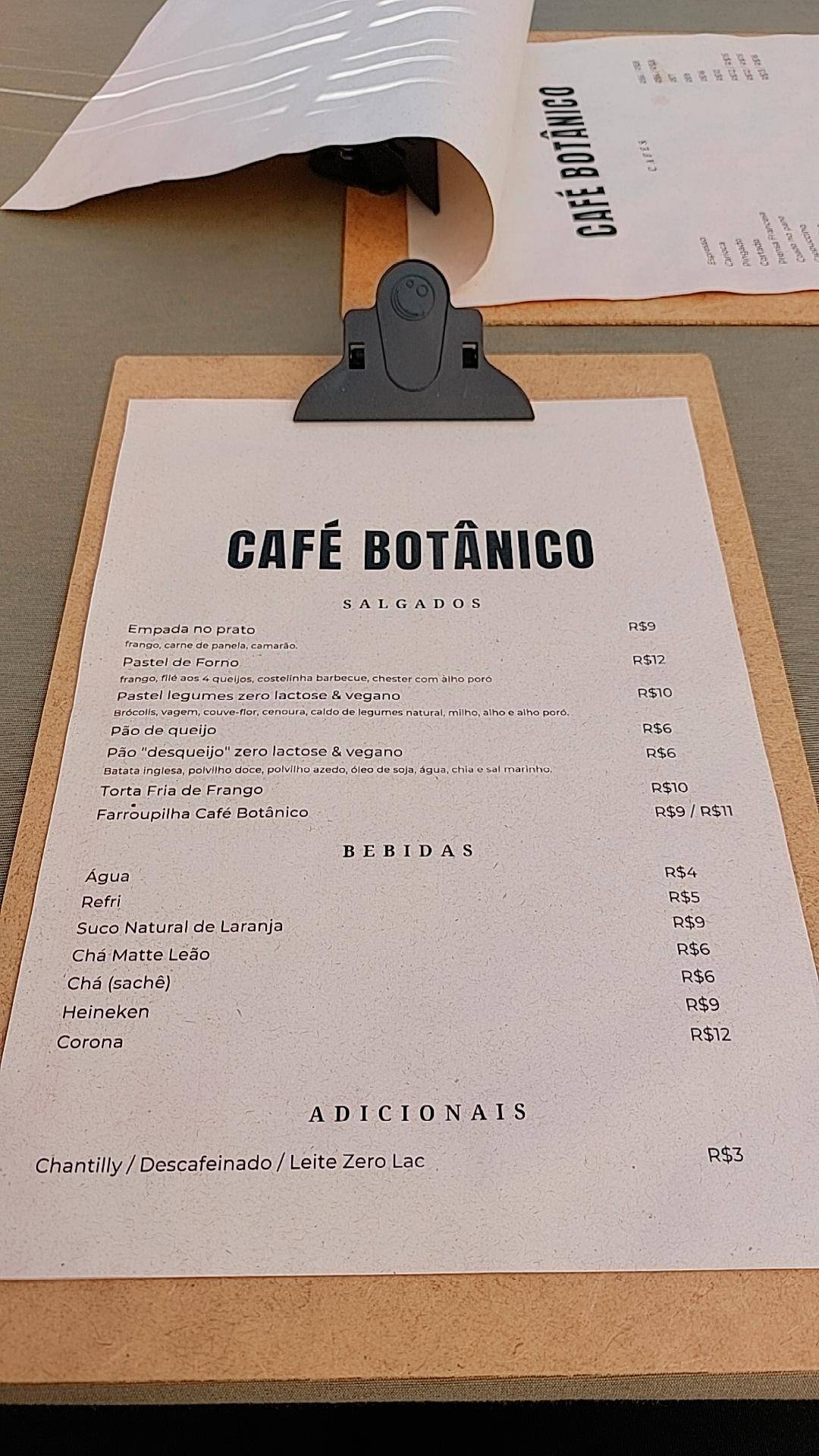 Menu at Café Botânico, Porto Alegre