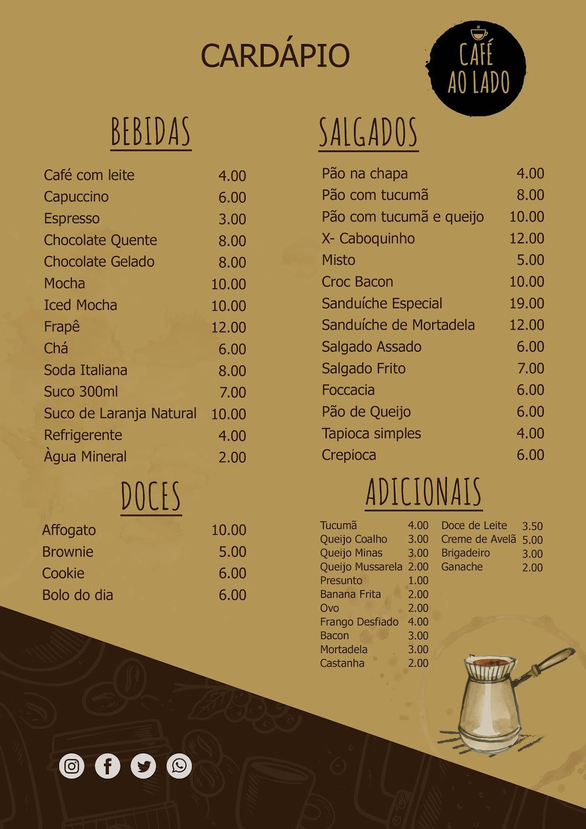 Menu em Café ao Lado, Manaus