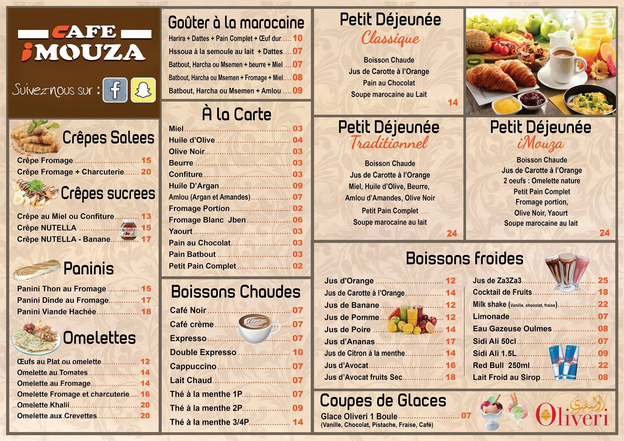 Menu at iMouza cafe, Tiznit