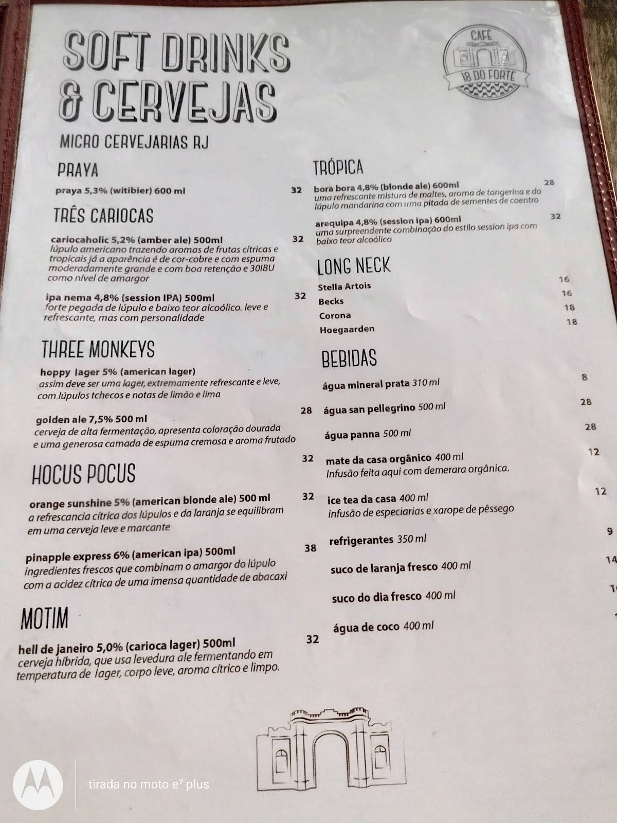 Menu em Café 18 do Forte, Rio de Janeiro, Praca Coronel Eugênio Franco
