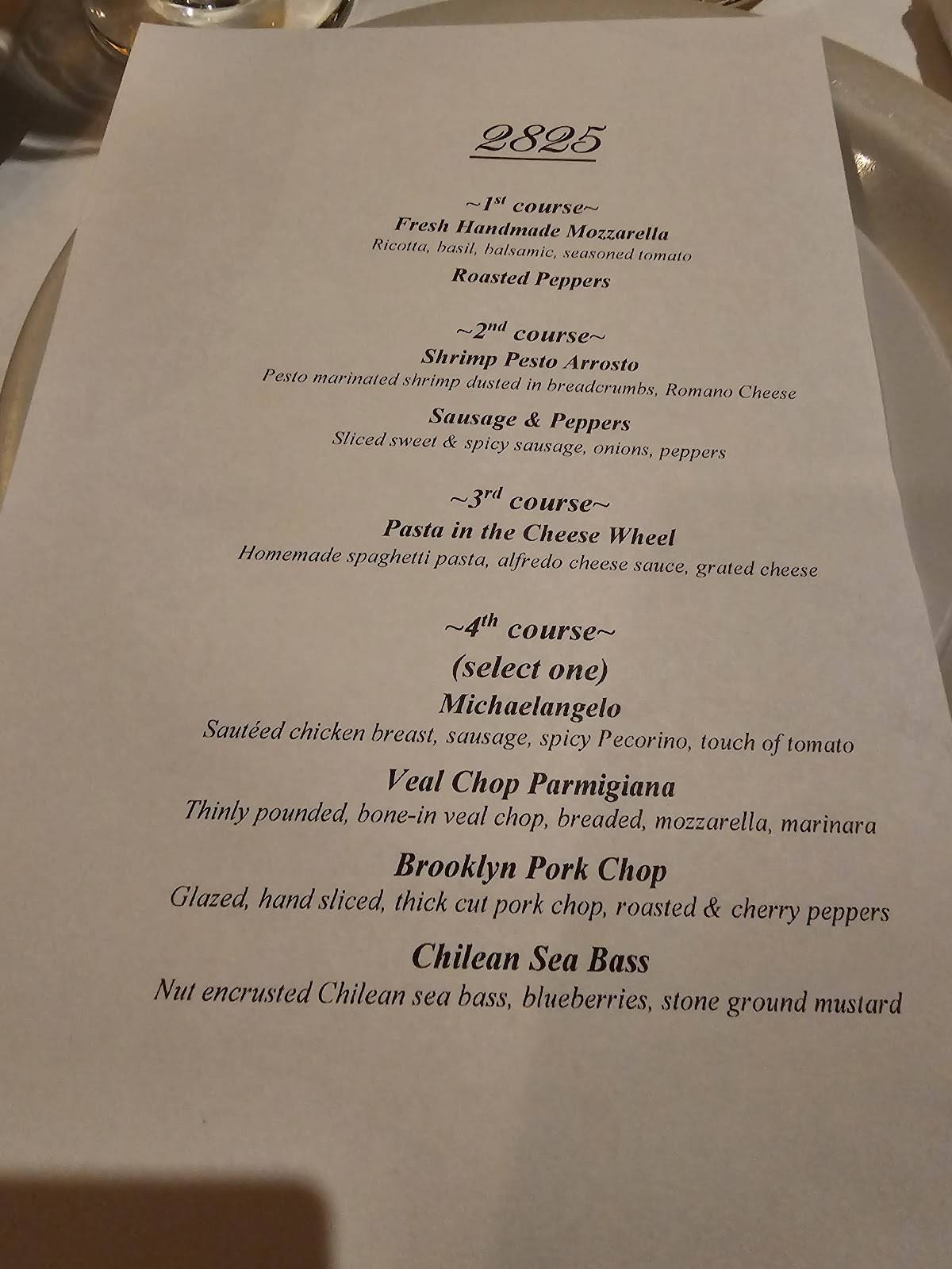 Menu at Cafe 2825, Atlantic City