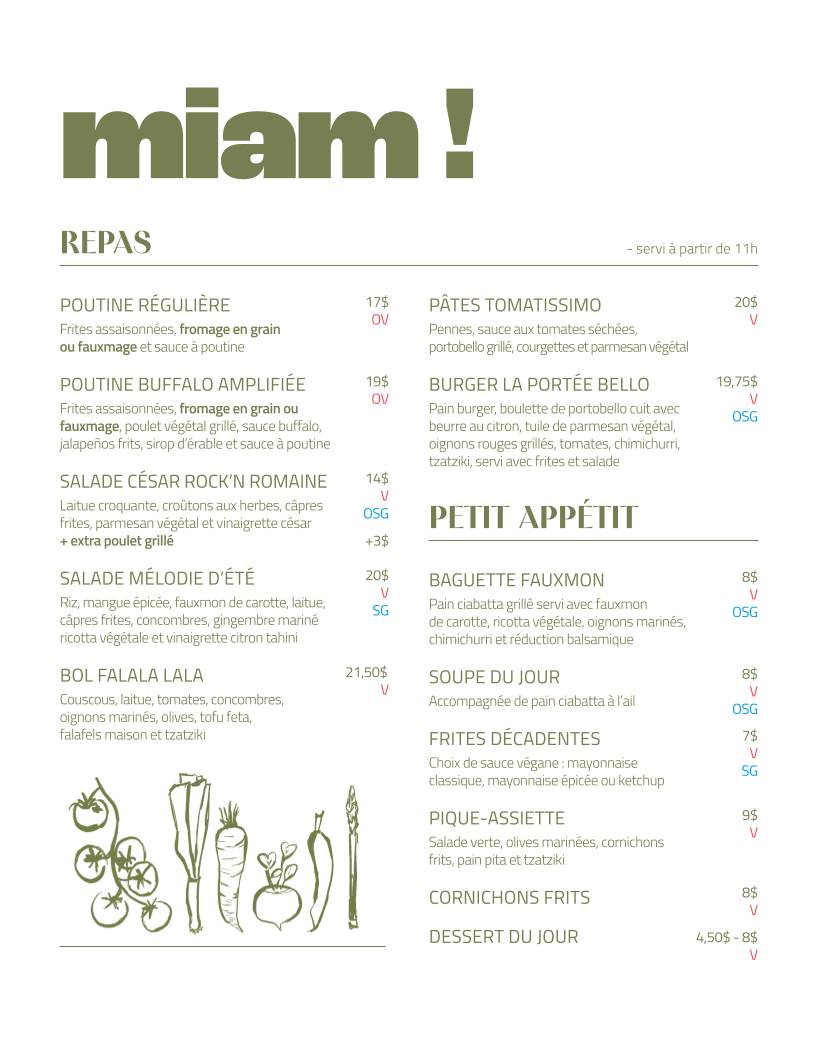 Menu au Café 440, Sherbrooke