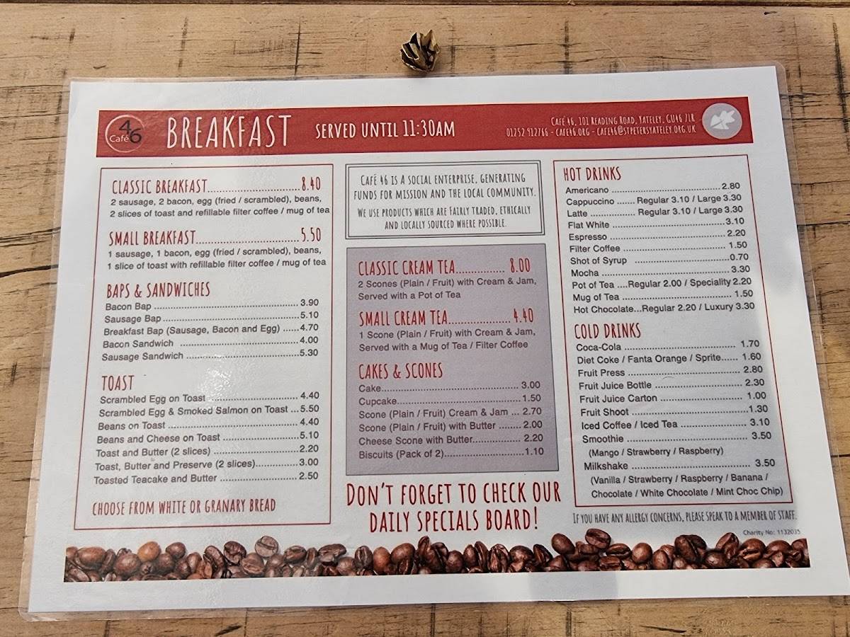 Menu at Café 46 cafe, Yateley