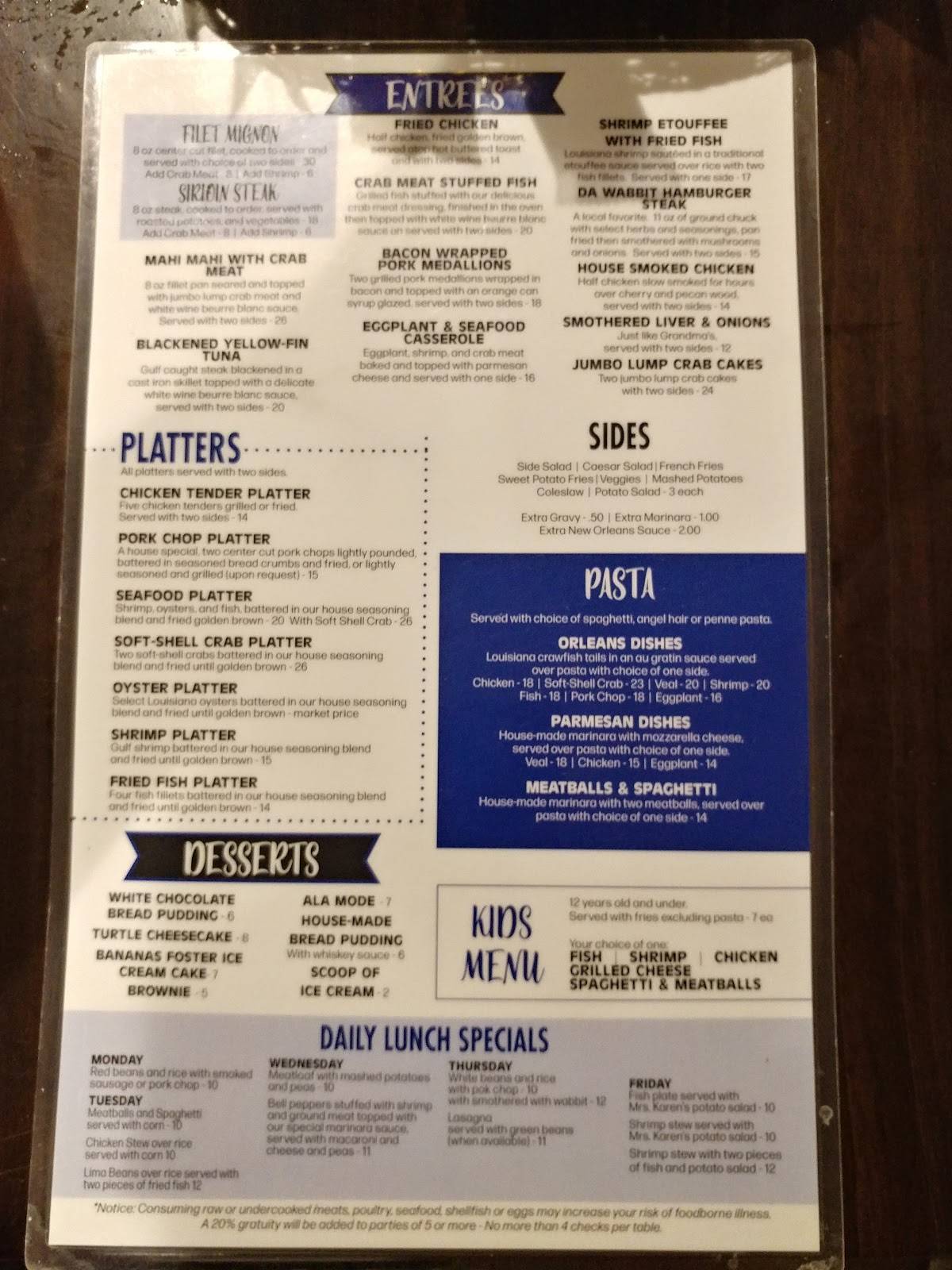 Menu at Cafe 615 (Home of Da Wabbitt), Gretna