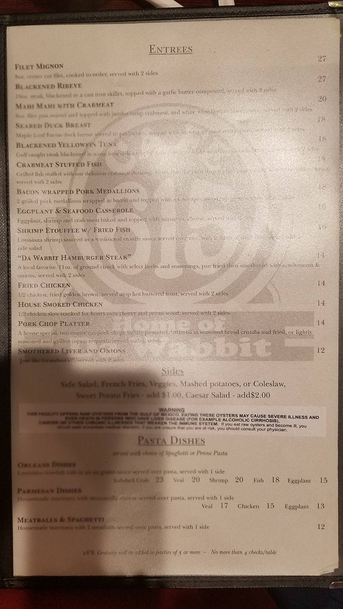 Menu at Cafe 615 (Home of Da Wabbitt), Gretna