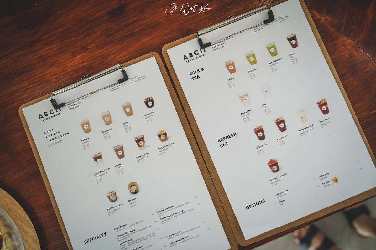 Menu at ASCII Coffee cafe, Chanthaburi