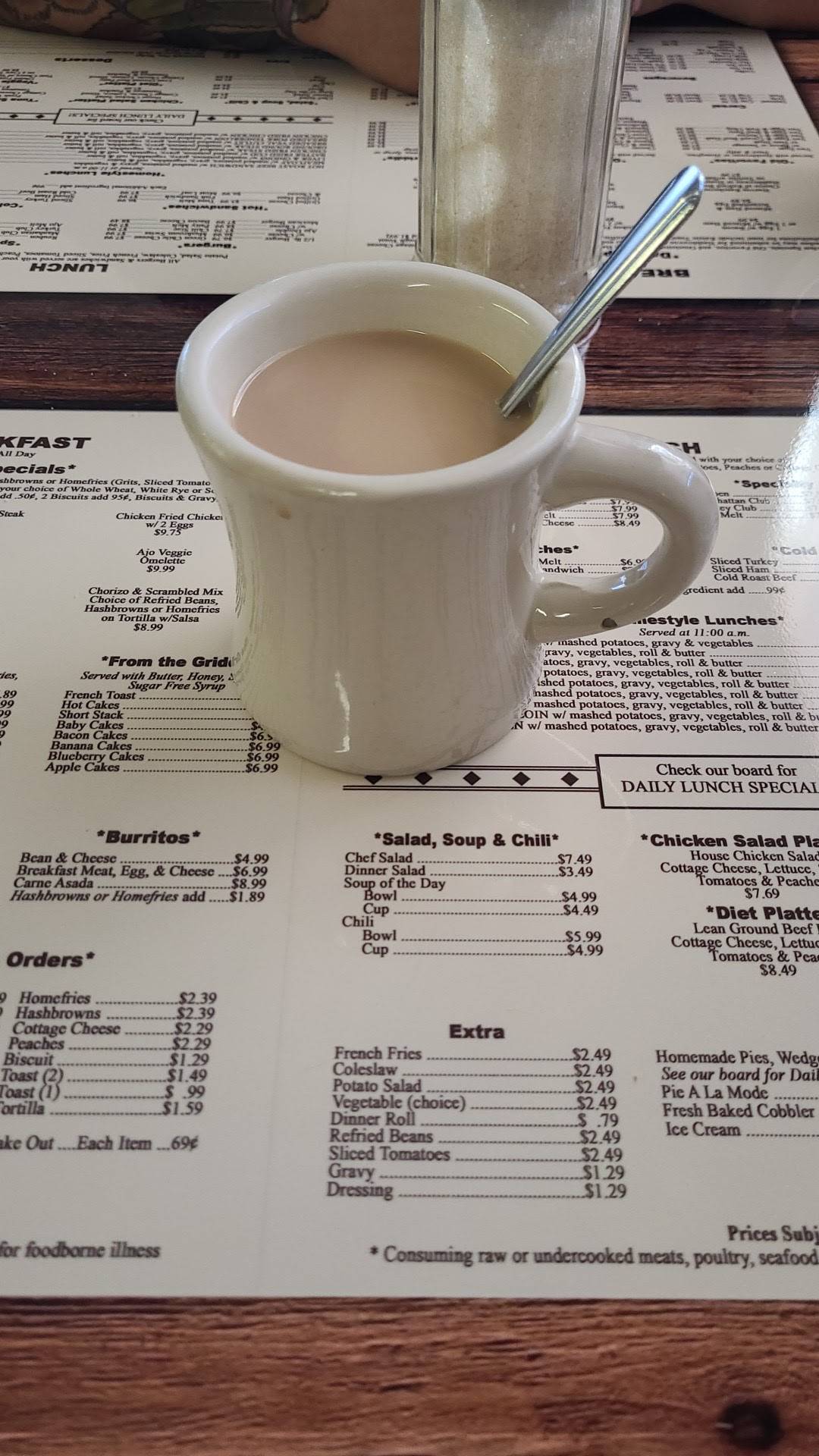 Menu at Ajo Cafe, Tucson