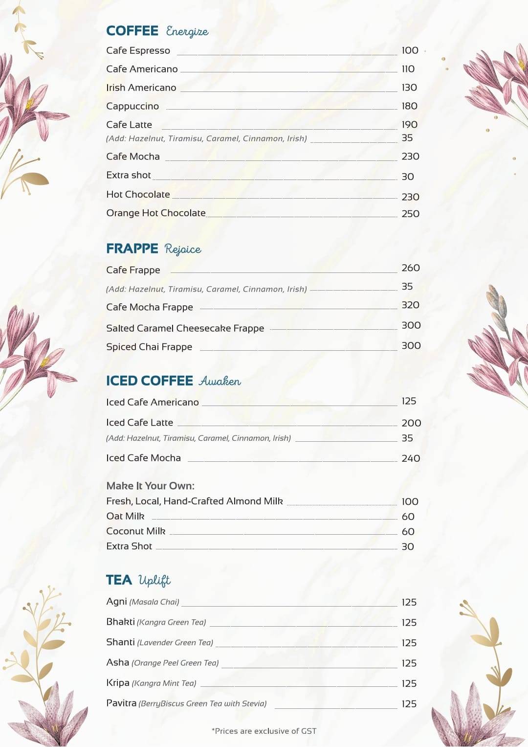 Menu at Ananda Cafe, Mumbai
