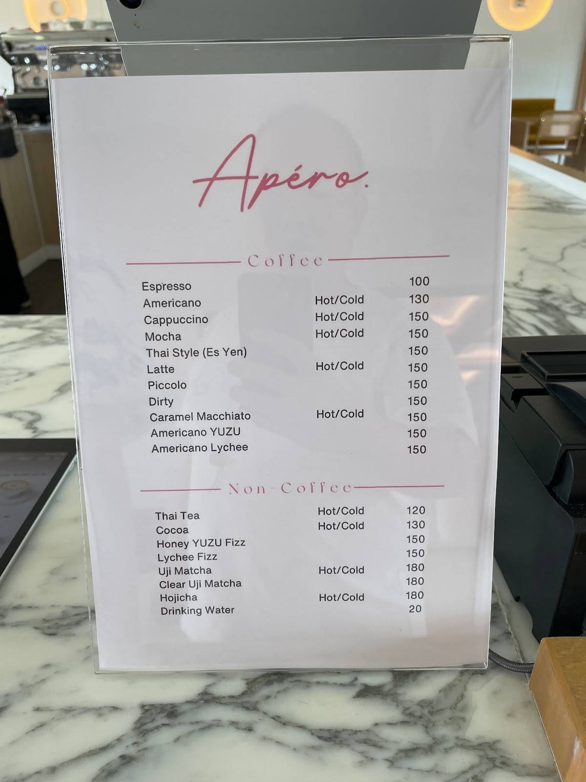 Menu at Apéro cafe, Bangkok